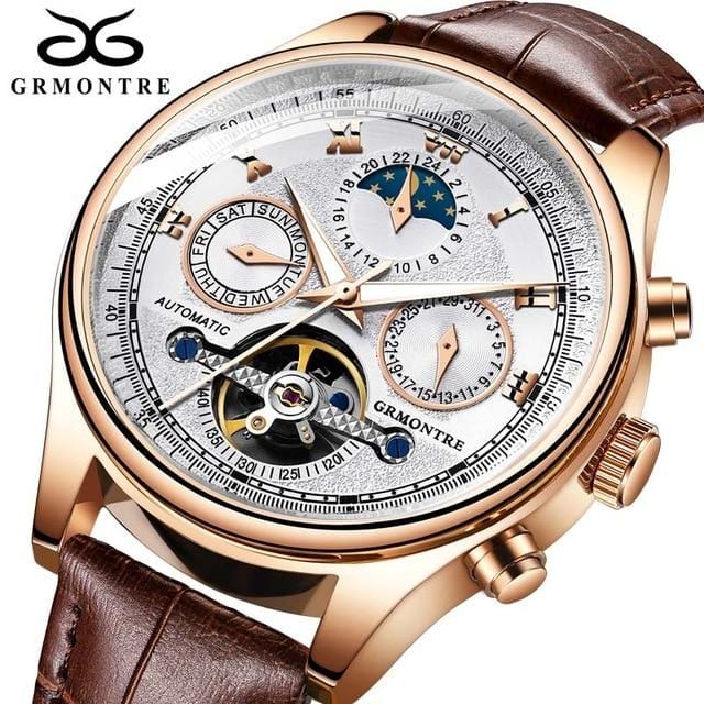 Skeleton Tourbillon Mechanical Watch Men Automatic Classic Rose Gold ...