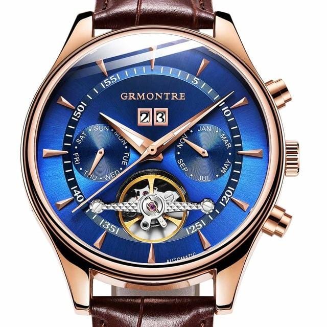 Skeleton Tourbillon Mechanical Watch Men Automatic Classic Rose Gold ...